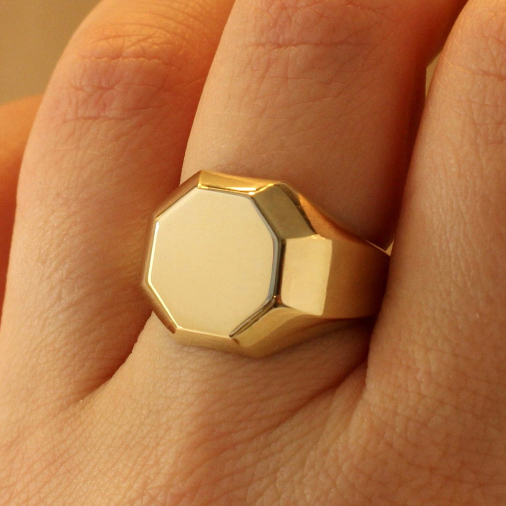 Large Engraved Octagonal Signet Ring | Custom Engraved | Emily Proudfoot